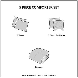 Intelligent Design Zoey Triangle Metallic Print, Cozy Comforter Set All Season Bedding Set, Matching Sham, Decorative Pillow, King/Cal King, Grey/Silver 5 Piece