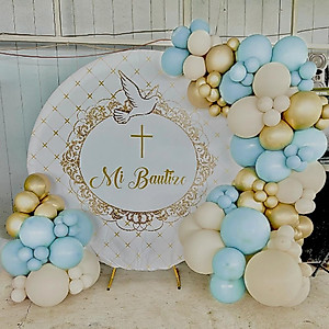 First Communion Dusty Blue Balloon Garland Arch Kit, Boys God Bless Confirmation Baptism Decoration, Mist Blue Gold White Balloons with Cross Dove Foil Balloon Birthday Party Christening