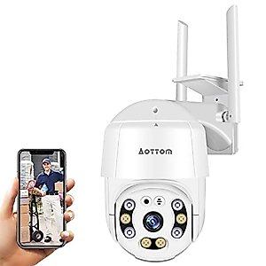 Aottom Security Camera Outdoor 2MP - 360°View Wireless WiFi Home Surveillance Camera with Pan/Tilt/Motion Dection Activity Alert/Night Vision / 2-Way Audio/Waterproof/APP/Support 128G SD Card