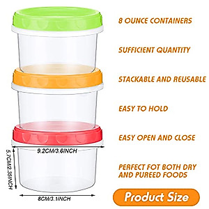 72 Pack 8 oz Twist Top Food Storage Containers with Screw Lids Reusable Freezer Containers Plastic Airtight Deli Food Jars for Food Microwave Dishwasher Leak Proof (Red, Yellow, Green)