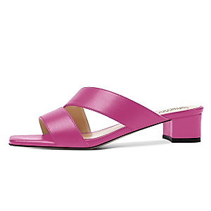 SHOWFOREST Women's Casual Slip On 1.5 Inch Low Heel Outdoor Solid Matte Chunky Square Toe Sandals Magenta Size 9.5 - Sandalias de Mujer de Tacon Bajo