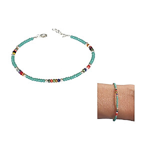 Handmade 925 Sterling Silver, Glass Beads Bracelet for women, Length 6.3"-7.5" / 16-19CM, Adjustable Dainty Turquoise and Multi Color Beaded Bracelet, Boho Jewelry, By MiYa Jewelry Creations