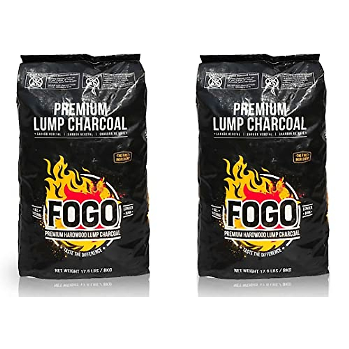 FOGO Premium Hardwood Lump Charcoal, Natural, Medium and Small Sized Lump Charcoal for Grilling and Smoking, Restaurant Quality, 17.6 Pound Bag, 2-Pack