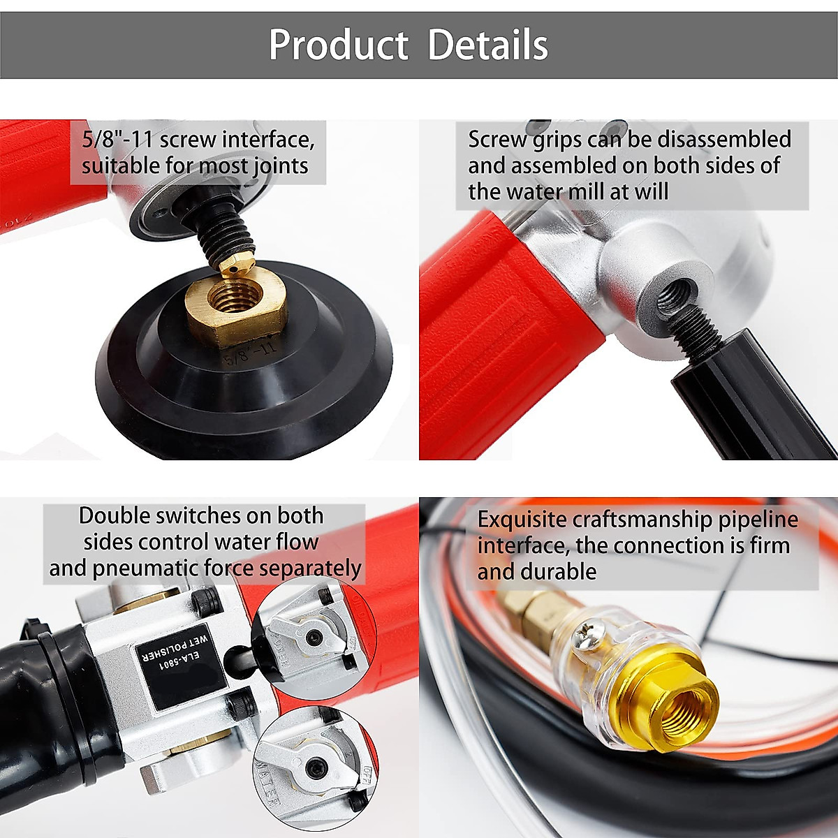 SDRTOP Wet Air Stone Polishers 4 Inch Pneumatic Water Grinders Air Powered Wet Sander with Rear Exhaust 5500 Rpm for Granite Marble Concrete Polishing