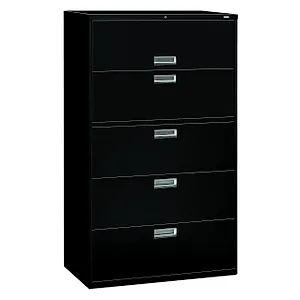 HON 5-Drawer Filing Cabinet - 600 Series Lateral or Legal Filing Cabinet, 42w by 19-1/4d, 5-Drawer, Black (H695)