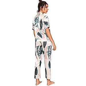 Floerns Women's Printed Two Piece Short Sleeve Sleepwear Long Pants Pajamas Sets A White S