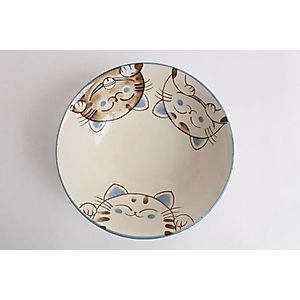 Mino ware Japanese Pair Ramen Noodle Donburi Bowl Smiling Cats Blue & Pink Set made in Japan (Japan Import) MIG001
