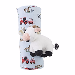 Mud Pie Children's Farm Swaddle & Rattle Set, Pink