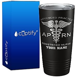 Personalized APRN Advanced Practice Registered Nurse Gift on Black 20 oz Stainless Steel Tumbler with Lid - Insulated Cup - Custom Travel Mug