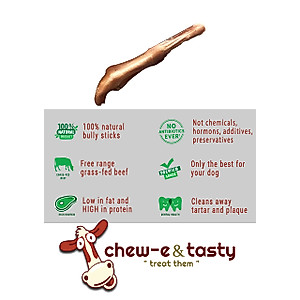 chew-e&tasty Bully Sticks 3-5 inch Various Shapes and Size - Odor Free 100% Beef Chews - Fully Digestible High Protein, Low Fat Dental Treats (8 OZ)