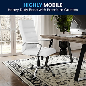 Flash Furniture Whitney High Back Desk Chair - White LeatherSoft Executive Swivel Office Chair with Chrome Frame - Swivel Arm Chair