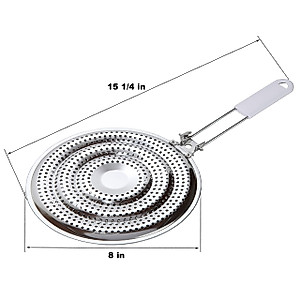 HOME-X Heat Diffusers for Gas Stove or Electric Stove, Flame Guard, Simmer Plates, Folding Handle, Set of 2, 15 1/4" L x 8" W x 1/2" H, Stainless-Steel