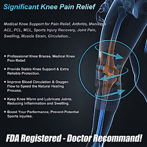 NEENCA 2 Pack Knee Braces for Knee Pain, Compression Knee Sleeves with Patella Gel Pad & Side Stabilizers, Knee Support for Meniscus Tear, Arthritis, Joint Pain, ACL, Runner, Workout- FSA/HSA APPROVED