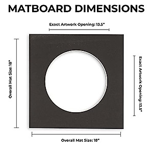 18x18 Mat Bevel Cut for 14x14 Photos - Precut Textured Black Circle Shaped Photo Mat Board Opening - Acid Free Matte to Protect Your Pictures - Bevel Cut for Family Photos, Pack of 1 Matboard Show Kit