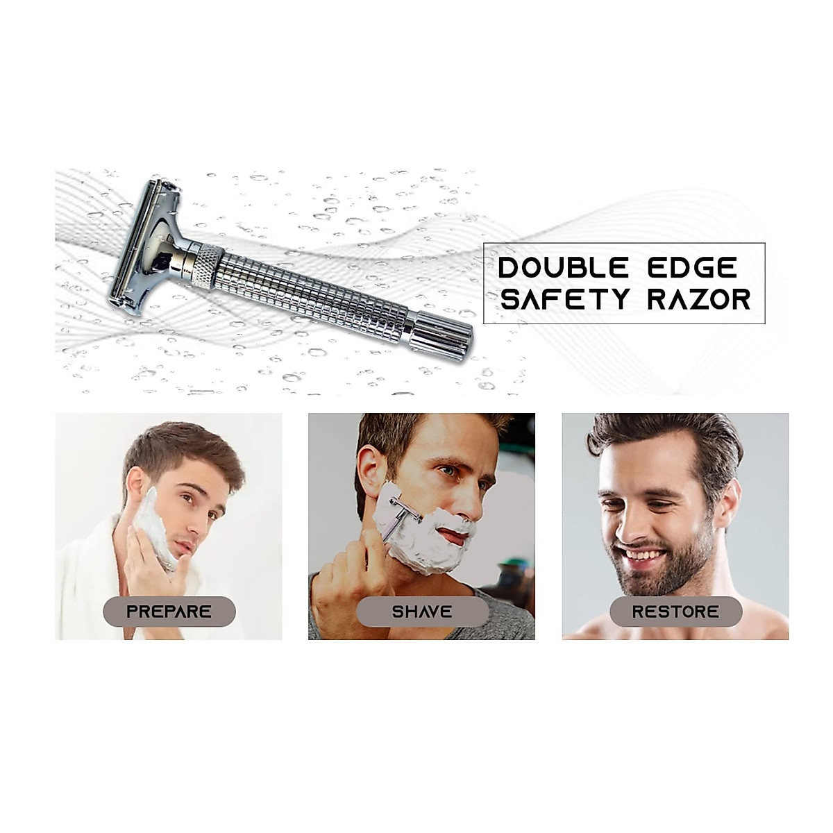 G.B.S Adjustable DE Butterfly Razor Stainless Steel Knurled Handle