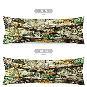 Autumn Forest Body Pillow Cover Hunting Tree Branches and Brown Leaves Camouflage Camo Pattern Long Pillow Case Protector with Zipper Decorative Large Pillowcases for Couch,Bedroom,Home Gifts 20"x54"