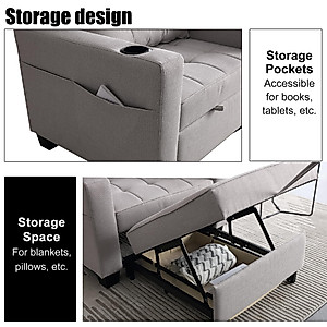 Haplized Chair Sleeper Sofa Bed, 3-in-1 Convertible Futon Lounge Bed Couch with Storage Chaise, Pull Out Sleeper Sofa Bed with Adjustable Back for Living Room, Bedroom (Light Grey)