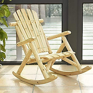 Casart Log Rocking Chair Wood Porch Rocker Lounge Patio Deck Balcony Furniture Rustic Single Rocker Natural