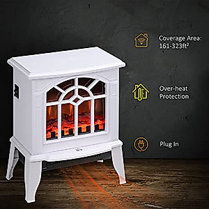 HOMCOM 18" Electric Fireplace Heater, Fireplace Stove with Realistic LED Flames and Logs, Overheating Protection, 750W/1500W, White