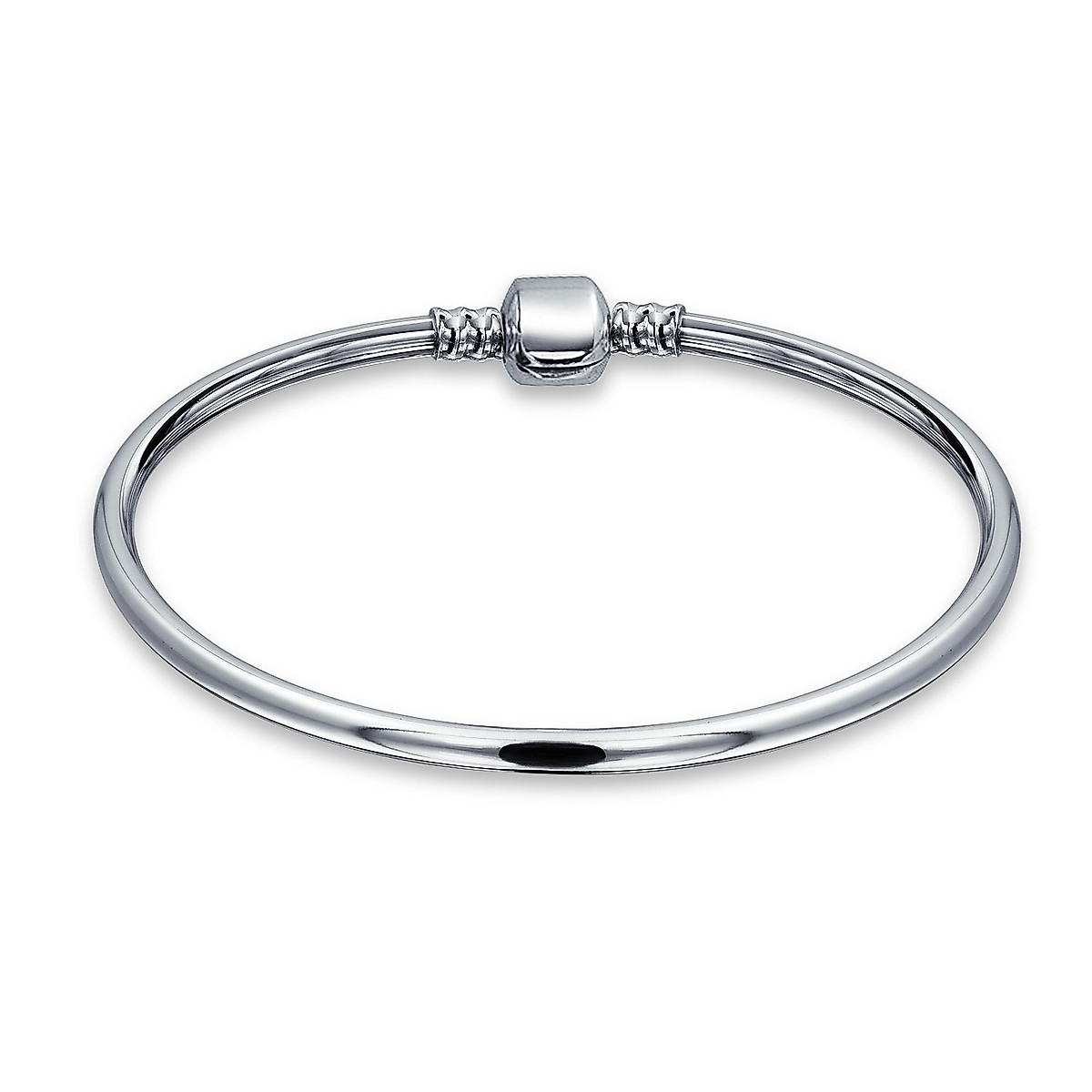 Personalized Initial Simple European Charm Bangle Bracelet for Women Teens .925 Sterling Silver Round Barrel Clasp Customizable