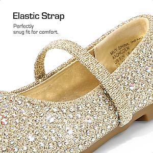 DREAM PAIRS Girls Mary Jane Rhinestone Dress Shoes Slip On Ballet Toddler Flats for Party, Wedding, Christmas Muy-Shine-Infant Gold/Glitter Size 7 Toddler