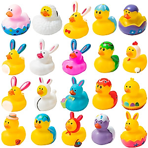 K1tpde 20PCS Assorted Cute Rubber Ducks, Summer Pack of Rubber Ducks, Resurrection Bunny Rubber Duck, Funny Rubber Ducks Bath Tub Toys for Kids, Baby Showers Accessories, Birthday Gifts Party Favors