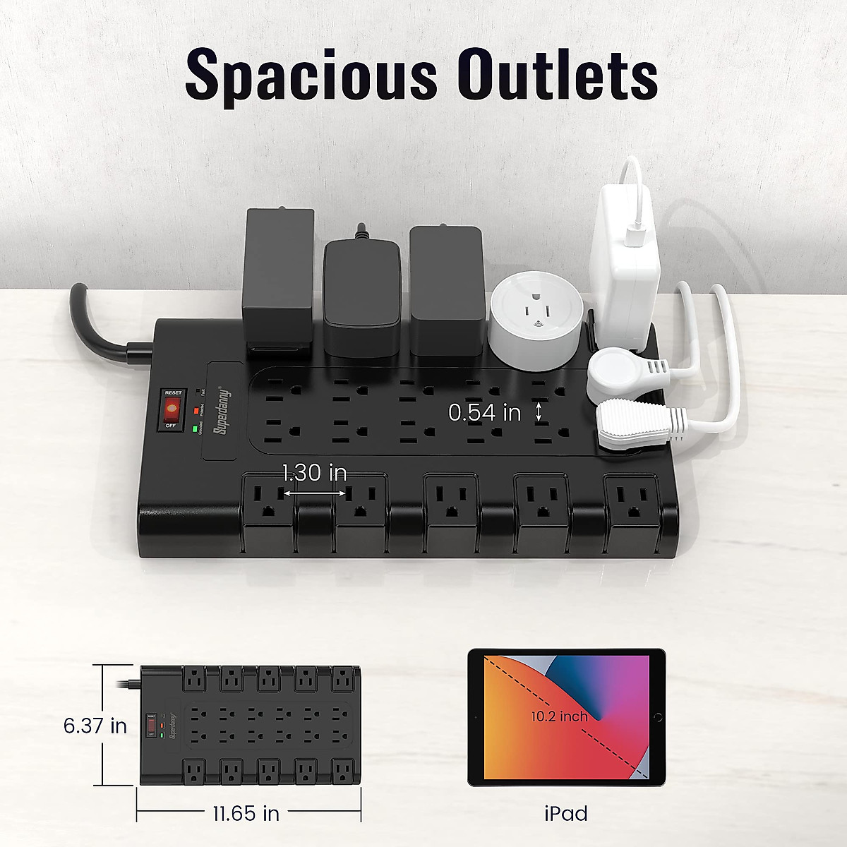 Power Strip Surge Protector, SUPERDANNY 22 AC Multiple Outlets, 2100 Joules, 1875W/15A, 6.5Ft Flat Plug Heavy Duty Extension Cord for Home, Office, Dorm, Gaming Room, Black