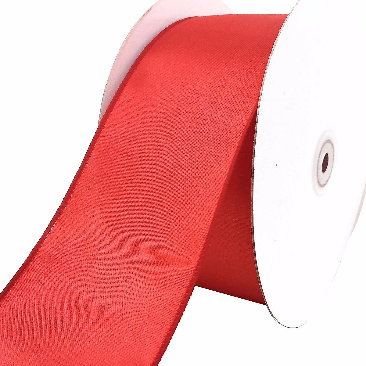 Red Christmas Ribbon Double Faced Satin Fabric Wired-Edge Rolls of 3IN Wide X 50 Yard Length