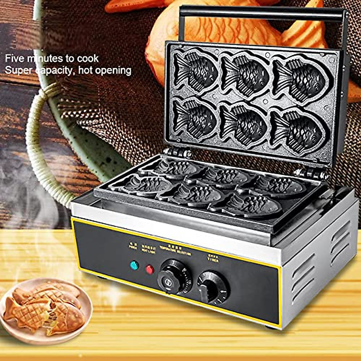 SRMNFADZ Japanese Fish Shaped Waffle Maker, Commercial Electric Non Stick Taiyaki Waffle Machine, Electric Cake Pan Bread Maker for Party Cafe Tea Shop