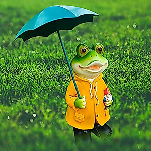 JHWKJS Garden Statue Frog Holding Gnome and Umbrella Funny Garden Gnome Outdoor Statue Decoration Indoor Outdoor Lawn Figurines for Home Yard Décor