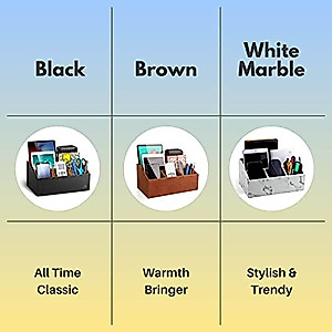 LAMOTI Leather Desk Organizer with a 4" Coaster, Large Capacity 5 Compartments Desktop Unifier, Handcrafted (Black)