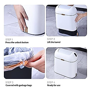 Elpheco Motion Sensor Bathroom Trash Can, 2.5 Gallon Waterproof Trash Bin with Butterfly lid, Bathroom Waste Basket Garbage Bin for Bedroom Kitchen and Office use, White with Golden Button