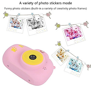 Kids Digital Camera, Cartoon Digital Camera, Mini Toy Camera for Girls Boys Birthday Gifts, with 2.0 Inch IPS Screen, Antilost Rope, Support Multilanguage, Pink (Pink)