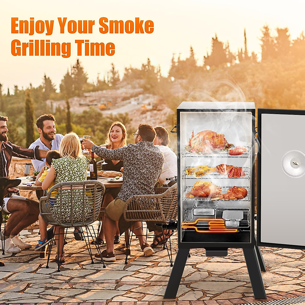 Hisencn Grill Heating Element Replacement Parts for Masterbuilt 30-inch Electric Smokers 20070210/MB20070210, with Adjustable Thermostat Cord Controller for Most Smokers and Grills 1500 Watt 110 Volt