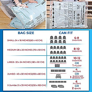 Vacuum Storage Bags, Compressed Air by Sitting, No Pump Needed, Double-Color Zip, for Clothes, Pillows, Towels, Blankets, White