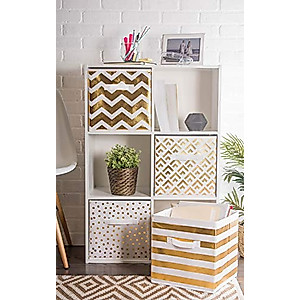 DII Non Woven Polyester, Metallic Chevron Storage Bin, Gold, Small Set of 2