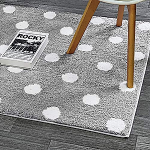 LIVEBOX Polka Dots Area Rugs, 3’x 5’ Kids Play Mat Soft Plush Baby Crawling Mat Non-Slip Throw Carpet for Teen Girl Living Room Bedroom Playroom Nursery Decor Best Shower Gift (Gray)
