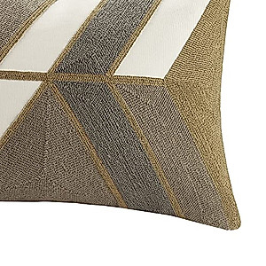INK+IVY Aero Embroidered Abstract Modern Linen Throw Pillow , Mi-Century Oblong Decorative Pillow , 12X20 , Neutral