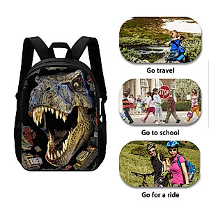 HUGS IDEA T-rex Dinosaur Backpack Teen Boys School Book bag with Lunch Box Pen Case 3 in 1