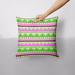 iiRov Lime Green & Pink Tribal Ethic Geometric Pattern - Custom Decorative Home Decor Indoor or Outdoor Throw Pillow Cover for Sofa, Bed or Couch Cushion (Pillow CASE Cover ONLY)