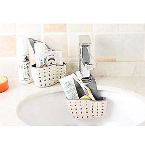 TA sponge Holder Sink Faucet Side Caddy Soap Scrubber Dishwashing Brush Organizer For Kitchen Bathroom Organization Storage Baskets With Sanitary Drain Holes And Adjustable Strap (beige)