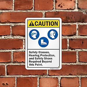 SmartSign - S-6775-PL-10 "Caution - Safety Glasses, Hearing Protection And Safety Shoes Required" Sign | 7" x 10" Plastic