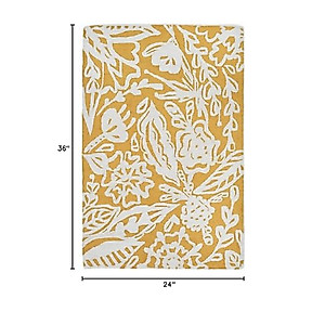 Fab Habitat Hand Hooked Area Rug - Stain Resistant, Plush/Soft Underfoot, Wool-Like Texture - Premium Recycled Polyester Yarn - Abstract Floral - Kitchen, Bathroom - Glamis - Mustard Yellow - 2 x 3 ft