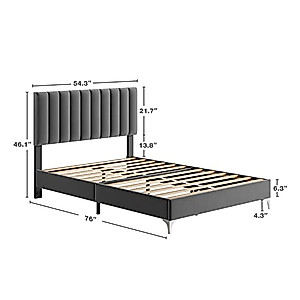 IDEALHOUSE Queen Bed Frame Modern Velvet Upholstered 11 Inch Bed Frame with Headboard No Box Spring Needed (Queen (U.S. Standard))