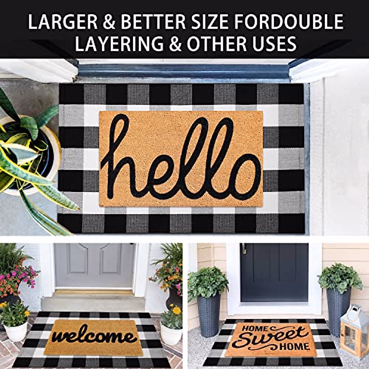 KOZYFLY Buffalo Plaid Area Rugs 27.5x43 Inches Black and White Checkered Rug Washable Front Door Mat Hand Woven Cotton Outdoor Rug Small Rug for Front Porch Kitchen Entryway Patio Bathroom