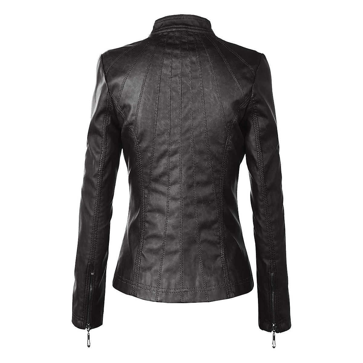 Made By Johnny MBJ WJC877 Womens Panelled Faux Leather Moto Jacket S Black
