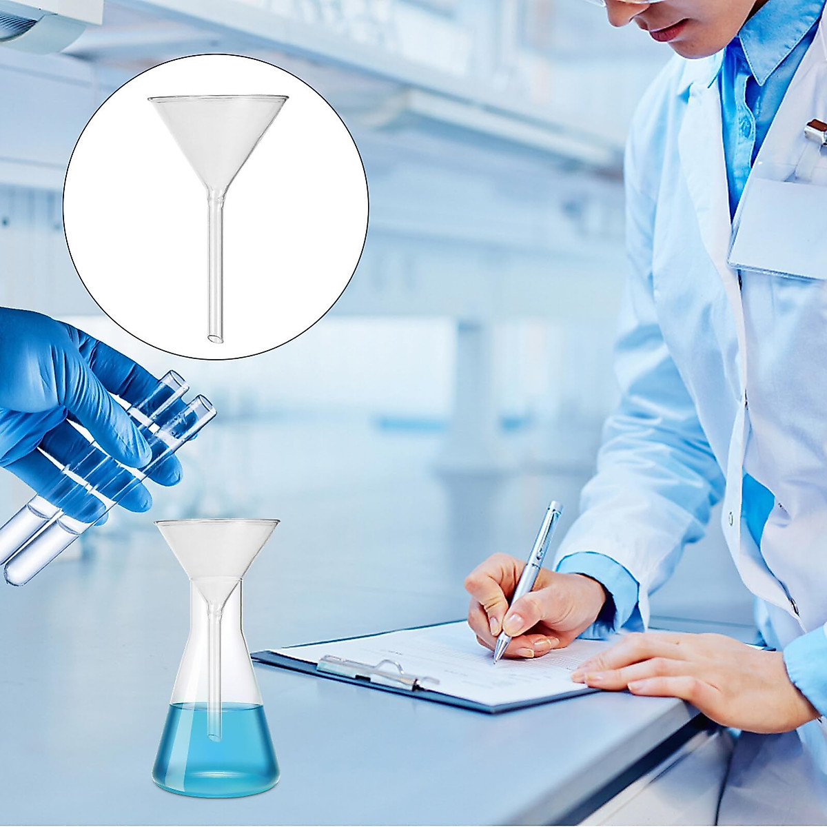 Baluue 4pcs Glass Funnels Set, Borosilicate Glass Funnel for Lab, Short Stem, Heavy Wall, 40mm, 50mm, 75mm, 100mm