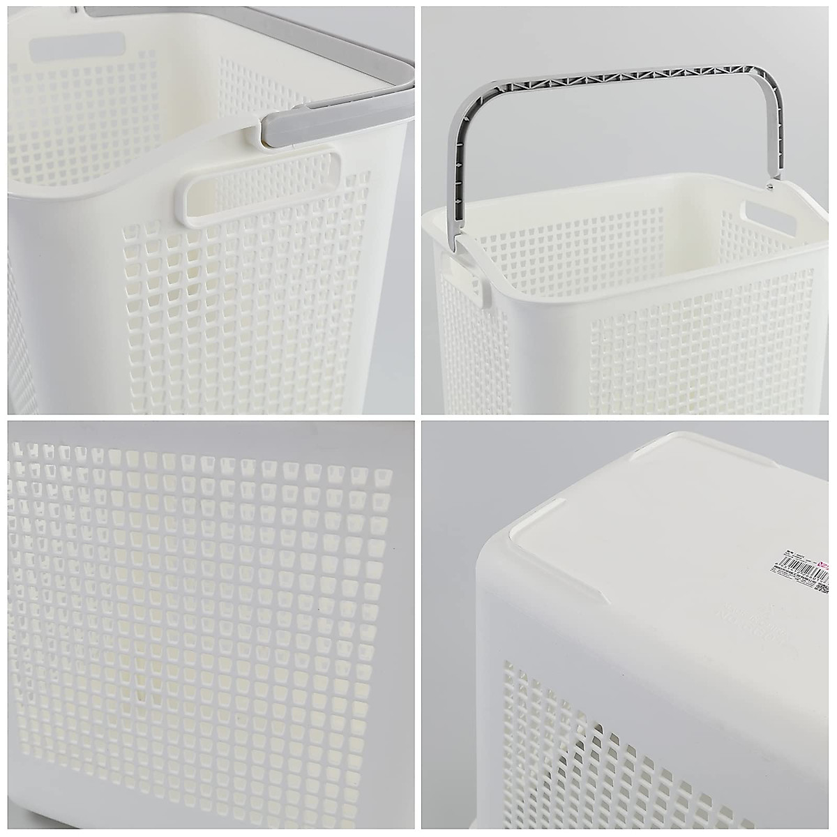 Lesbin 35 L Plastic Laundry Storage Basket, White Laundry Hamper with Handle, 4-Pack
