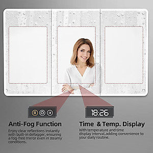 HBEZON Medicine Cabinet with LED Lights and Mirror, 60 x 36 Inch Surface and Recessed Mounted Bathroom Cabinet with Door, Adjustable Shelf, Defogger, Memory Function, 3-Color Mode, Outlet&USB, Dimmer