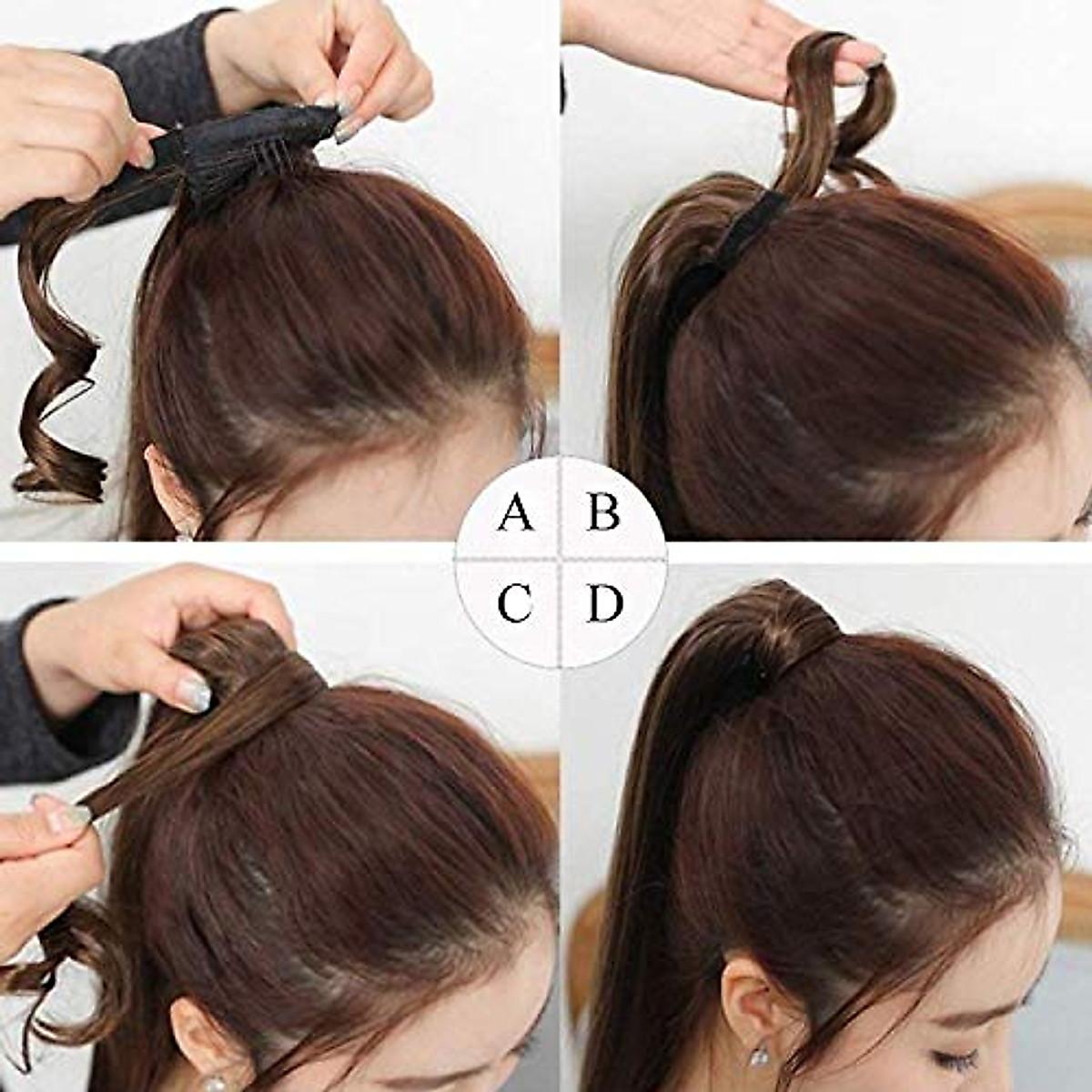 FELENDY 18" 20" 22" 24" Ponytail Extension Curly Wavy Straight Drawstring Hairpiece Wrap Around Long Synthetic Hair for Women(Ash Blonde Mix Light Brown)